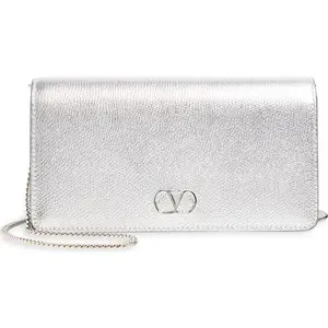 Valentino Garavani Vlogo Metallic Leather Shoulder Bag - Silver