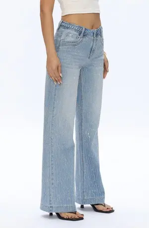 BAYEAS Rhinestone Embellished Wide Leg Jeans