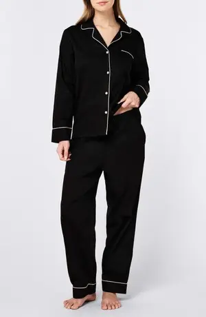 PAPINELLE Zoe Contrast Piping Cotton Sateen Pajamas - Black