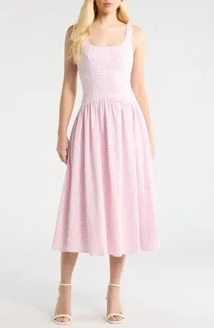 Astr The Label Cara Gingham Dress - Pink Gingham