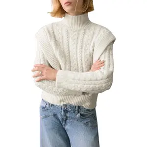 Mango Perkins Mock Neck Cable Knit Sweater
