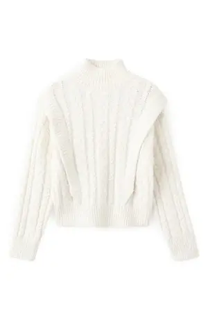 Mango Perkins Mock Neck Cable Knit Sweater