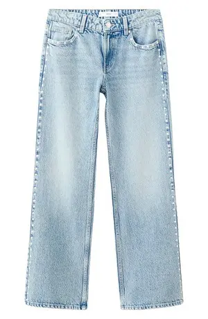 Mango Studded Straight Leg Jeans - Medium Blue