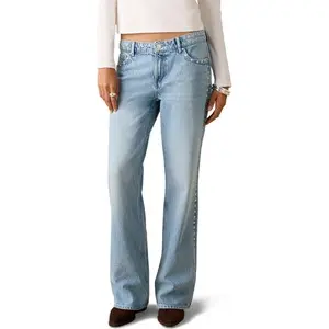 Mango Studded Straight Leg Jeans - Medium Blue