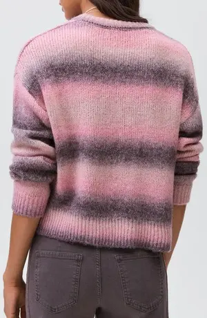 Mango Ombré Stripe V-neck Sweater - Light Pink