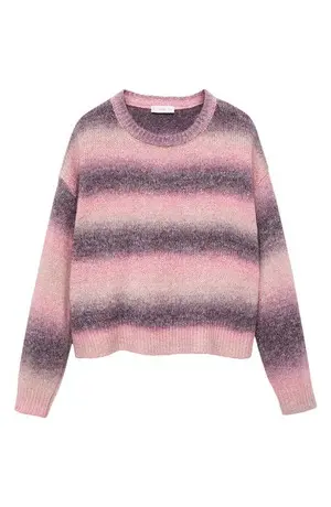 Mango Ombré Stripe V-neck Sweater - Light Pink