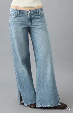 Mango High-waist Wide-leg Jeans With Side Slits - Medium Blue