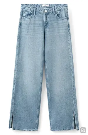 Mango High-waist Wide-leg Jeans With Side Slits - Medium Blue