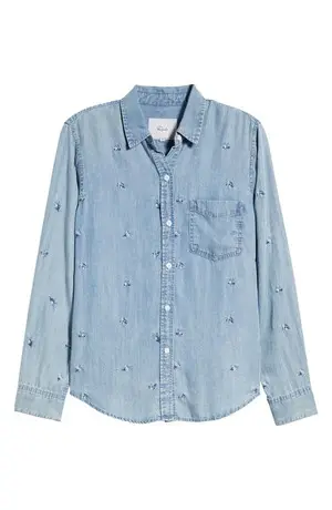 Rails Ingrid Floral Embroidered Chambray Button-up Shirt