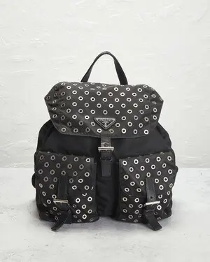 Prada Grommet Embellished Tessuto Backpack - Black