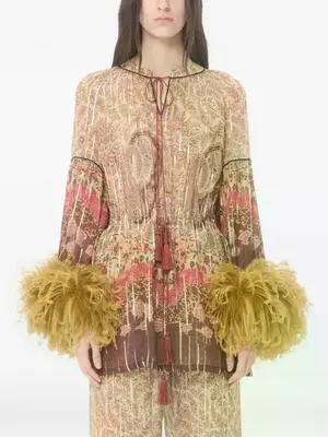 Valentino Garavani Paisley Blouse With Feather Trim - Neutrals