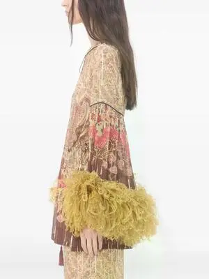 Valentino Garavani Paisley Blouse With Feather Trim - Neutrals