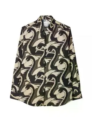 Paul Smith Swan' Print Viscose-blend Shirt - Black