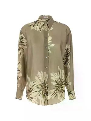 Brunello Cucinelli Floral Silk Shirt With Monili Detail - Neutrals