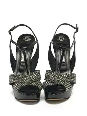 GINA Crystal-embellished Platform Leather Sandals