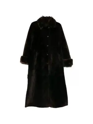 Nour Hammour Enya Buttoned Collared Shearling Coat