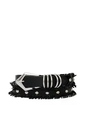 IRO PARIS Stud-embellished Belt With Fringed Edge - Black