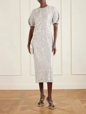 Erdem Embellished Sequined Chiffon Midi Dress - Silver