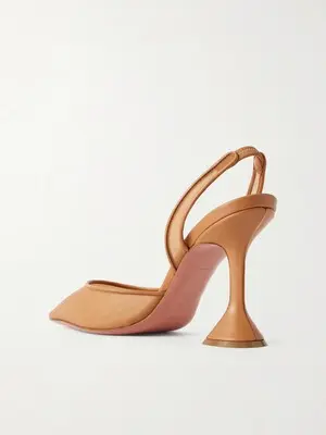 Amina Muaddi Holli Leather-trimmed Mesh Slingback Pumps - Brown
