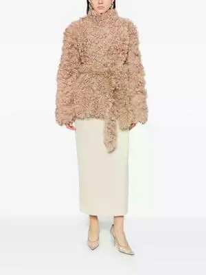 Nour Hammour Elsa Belted Fur Coat - Neutrals