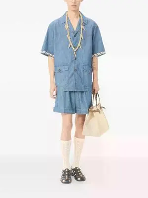 Valentino Garavani Crochet-detail Denim Shorts - Blue