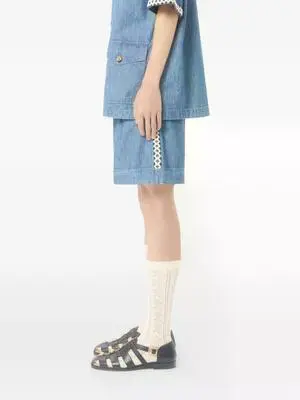 Valentino Garavani Crochet-detail Denim Shorts - Blue