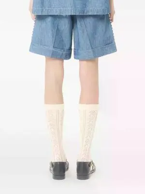 Valentino Garavani Crochet-detail Denim Shorts - Blue