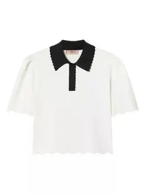 TWINSET Scalloped-trim Knitted Polo Shirt - White