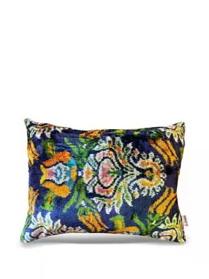 LES-OTTOMANS Velvet Patterned Cushion - Blue
