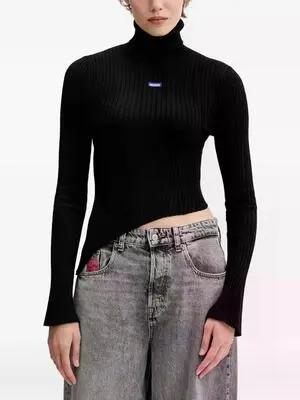 Hugo Ribbed Knit Turtleneck Slit Sweater