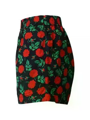 GANNI Rose-print Cotton Shorts - Black