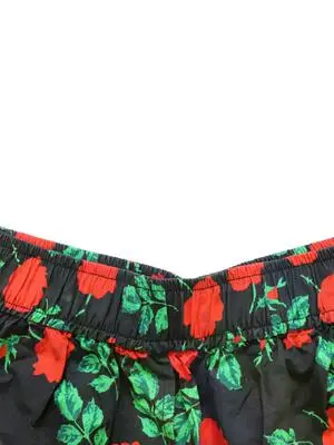 GANNI Rose-print Cotton Shorts - Black