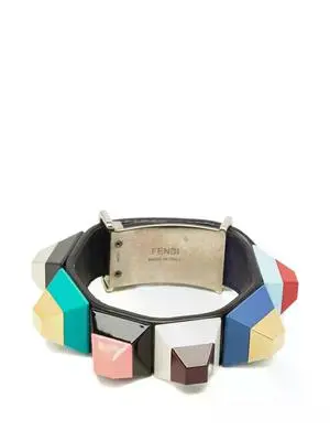 Fendi Resin Studs Leather Bracelet - Black