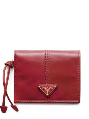 Prada Small Enamelled Triangle Leather Wallet - Red