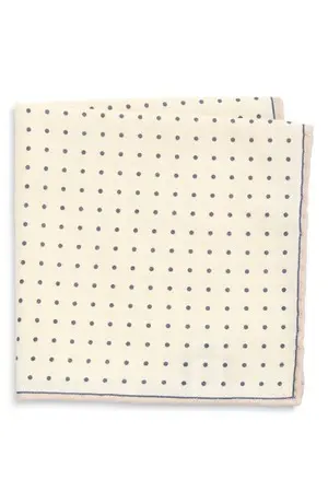 Eleventy Polka Dot Wool & Cotton Muslin Pocket Square - Ivory And Blue