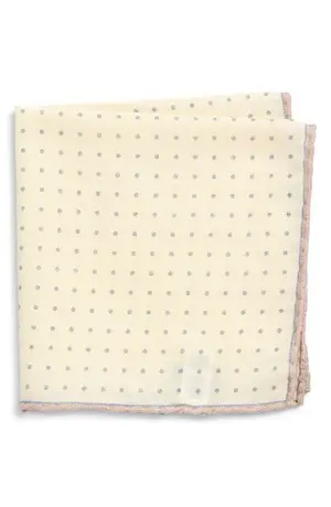 Eleventy Polka Dot Wool & Cotton Muslin Pocket Square - Ivory/denim