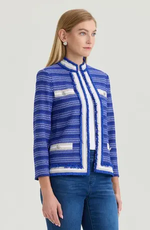 Ming Wang Heritage Ribbon Fringe Trim Knit Jacket