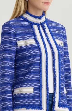 Ming Wang Heritage Ribbon Fringe Trim Knit Jacket