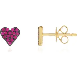 THE LOVERY 14k Yellow Gold And Black Rhodium Heart Stud Earrings - Ruby