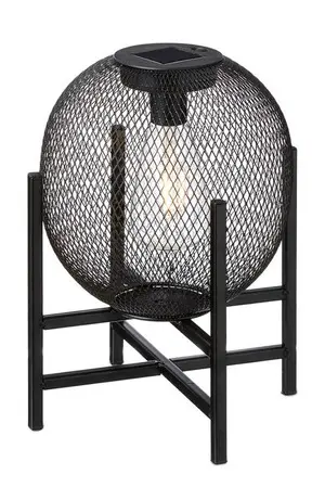 GLITZHOME Metal Mesh Edison Bulb Solar Powered Outdoor Lantern With Stand - Black