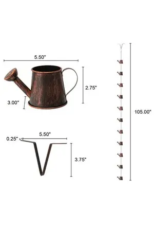 GLITZHOME 8.5ft 11-piece Faux Copper Watering Pot Rain Chain With V-shaped Gutter Clip