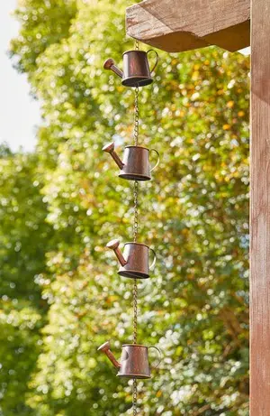 GLITZHOME 8.5ft 11-piece Faux Copper Watering Pot Rain Chain With V-shaped Gutter Clip