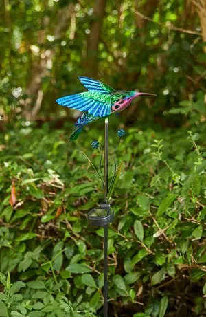 GLITZHOME Spring Garden Solar Frog Or Hummingbird Yardstake - Blue