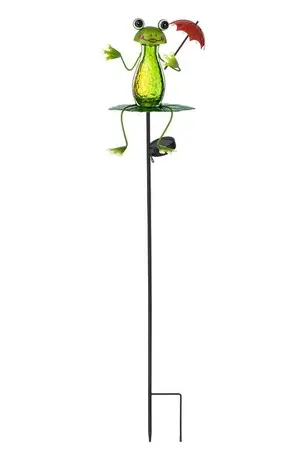GLITZHOME Spring Garden Solar Frog Or Hummingbird Yardstake - Green
