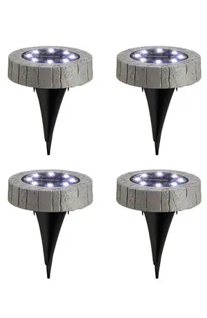 GLITZHOME Set Of 4 Solar Powered Resin Ground Light Disk Light - Black