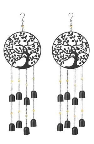GLITZHOME Set Of 2 32"h Metal Tree Of Life Windchime With Bells - Black