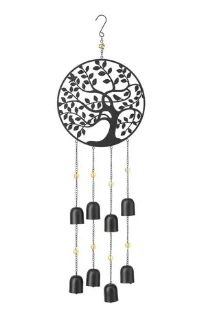 GLITZHOME 32"h Metal Tree Of Life Windchime With Bells - Black