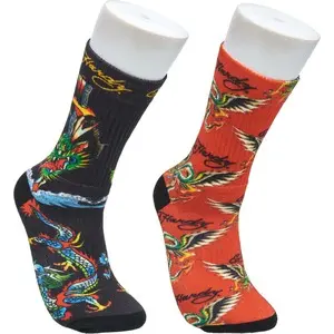 Ed Hardy Dragon 360 Print Crew Sock 2-pack - Red