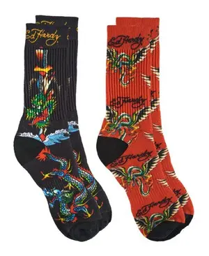 Ed Hardy Dragon 360 Print Crew Sock 2-pack - Red