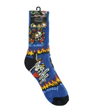 Ed Hardy Flaming Skull 360 Print Full Cushion Crew Sock 2-pack - Blue